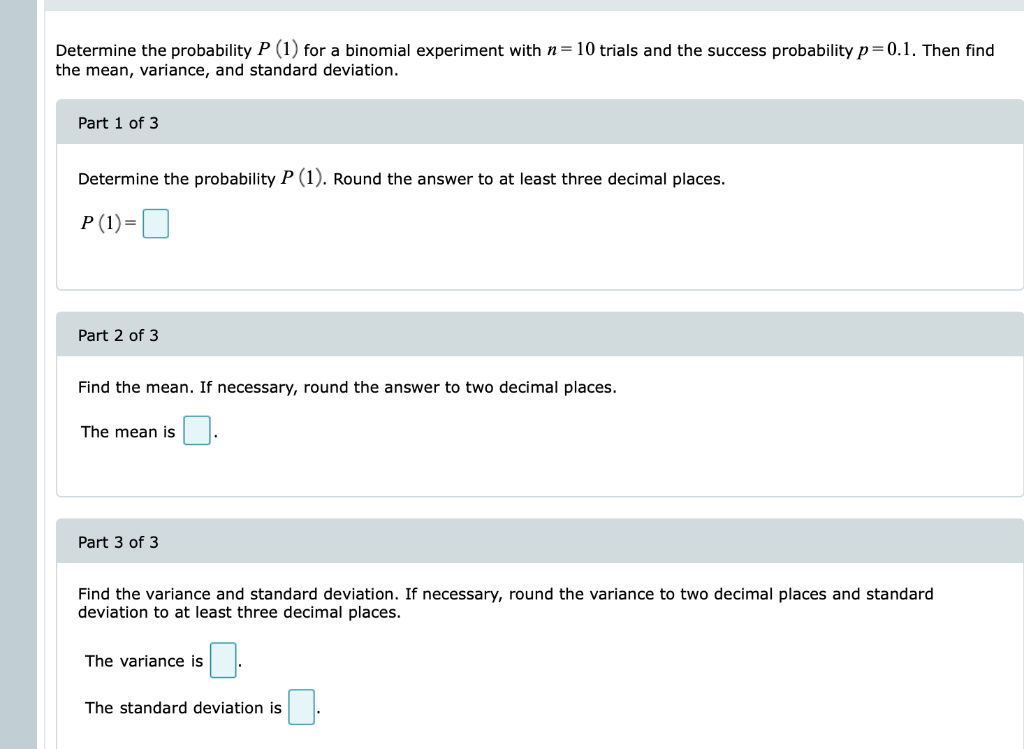 Solved Determine the probability P (1) for a binomial | Chegg.com