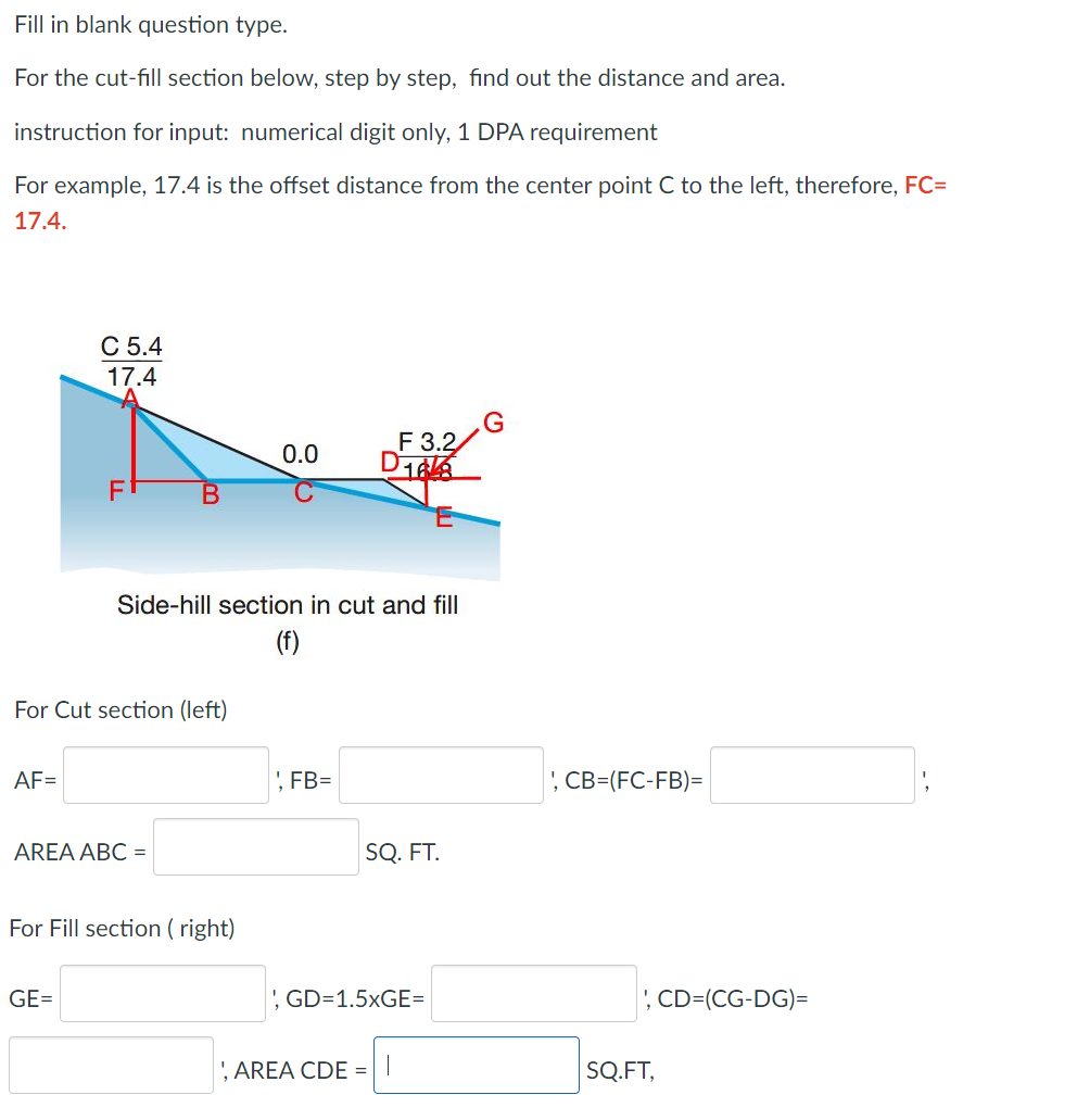 Fill in blank question type. For the cut-fill section | Chegg.com