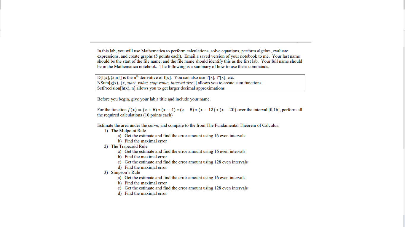 Solved In this lab, you will use Mathematica to perform | Chegg.com