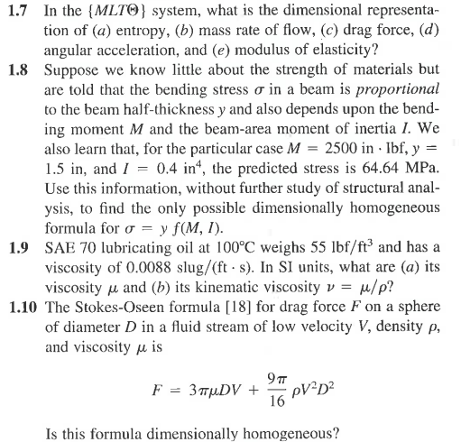 Solved 1.7 In the {MLTΘ} system, what is the dimensional | Chegg.com