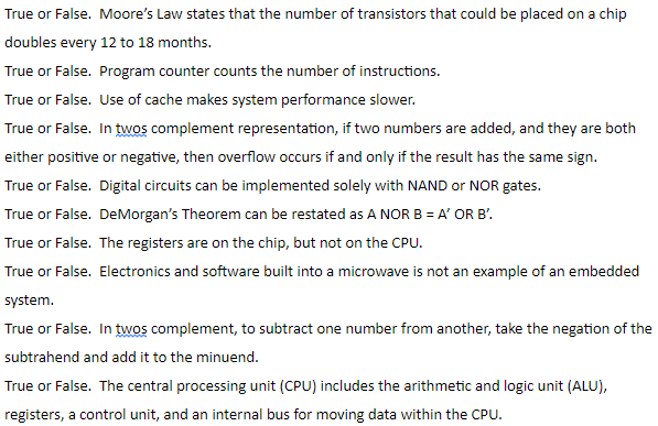Solved True or False. Moore's Law states that the number of | Chegg.com