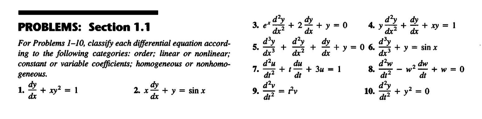 Solved PROBLEMS: Section 1.1 For Problems 1-10, classify | Chegg.com