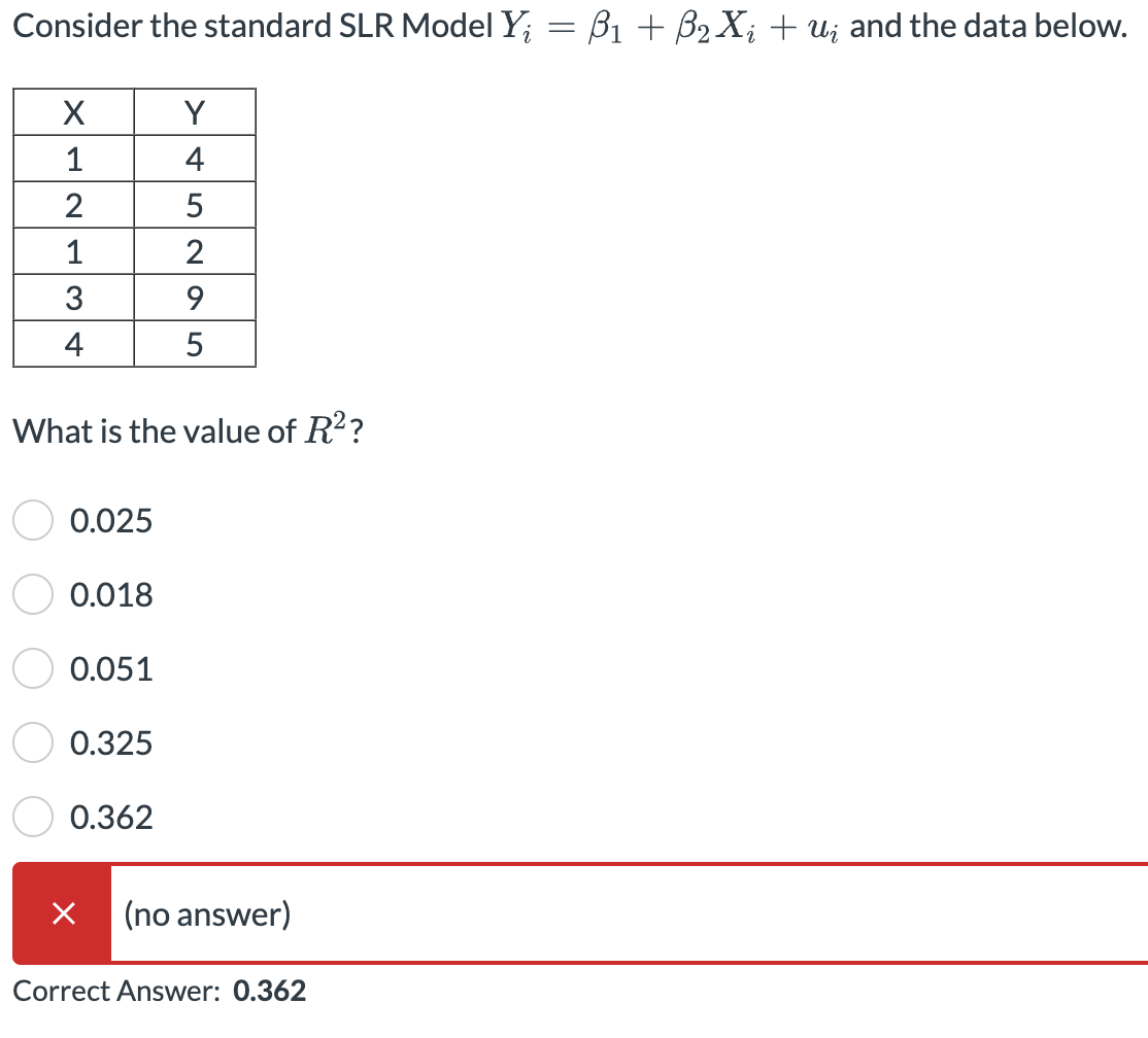 Solved Consider the standard SLR Model Yi=β1+β2Xi+ui and the | Chegg.com