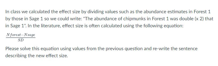 Solved In class we calculated the effect size by dividing | Chegg.com