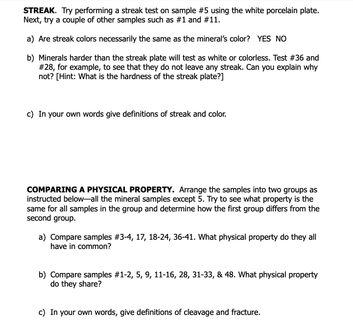Solved STREAK. Try performing a streak test on sample #5 | Chegg.com