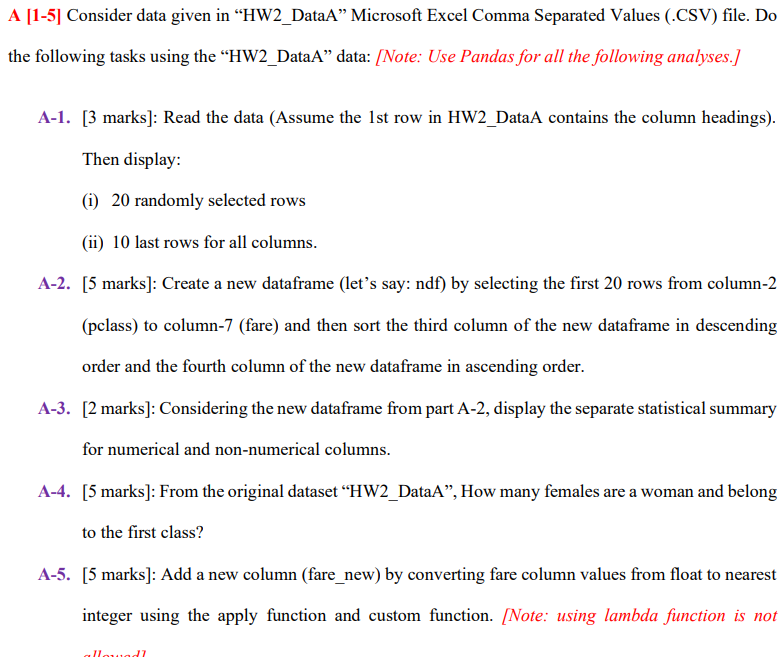 Solved A [6-10] Consider data given in "HW2_DataA" Microsoft | Chegg.com