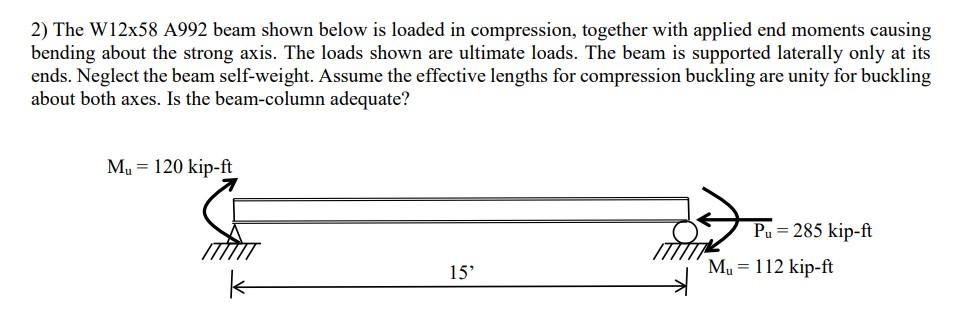 Solved 2) The W12x58 A992 beam shown below is loaded in | Chegg.com