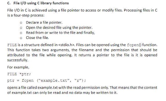 Solved C File Io Using C Library Functions File Io In C 2006