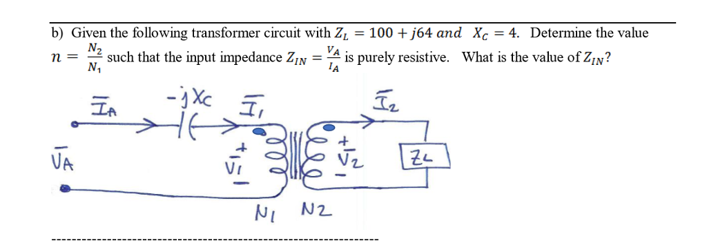 Solved b) Given the following transformer circuit with Z 100 | Chegg.com