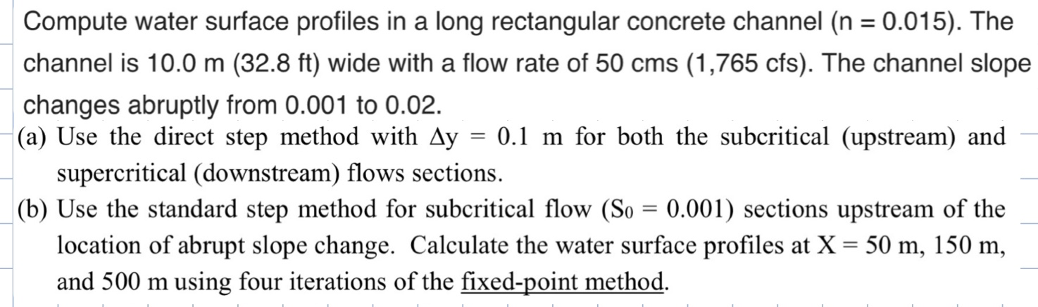 Compute water surface profiles in a long rectangular | Chegg.com