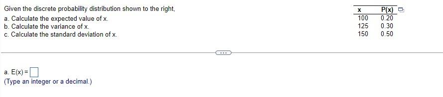 Solved Given the discrete probability distribution shown to | Chegg.com