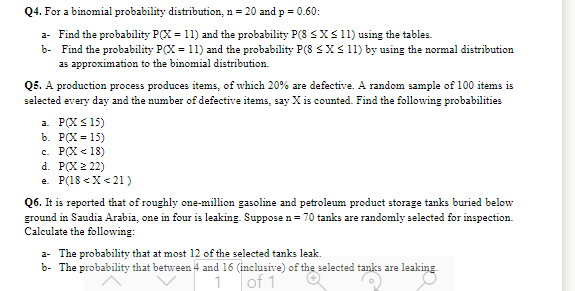 Solved Q4. For a binomial probability distribution, n=20 and | Chegg.com