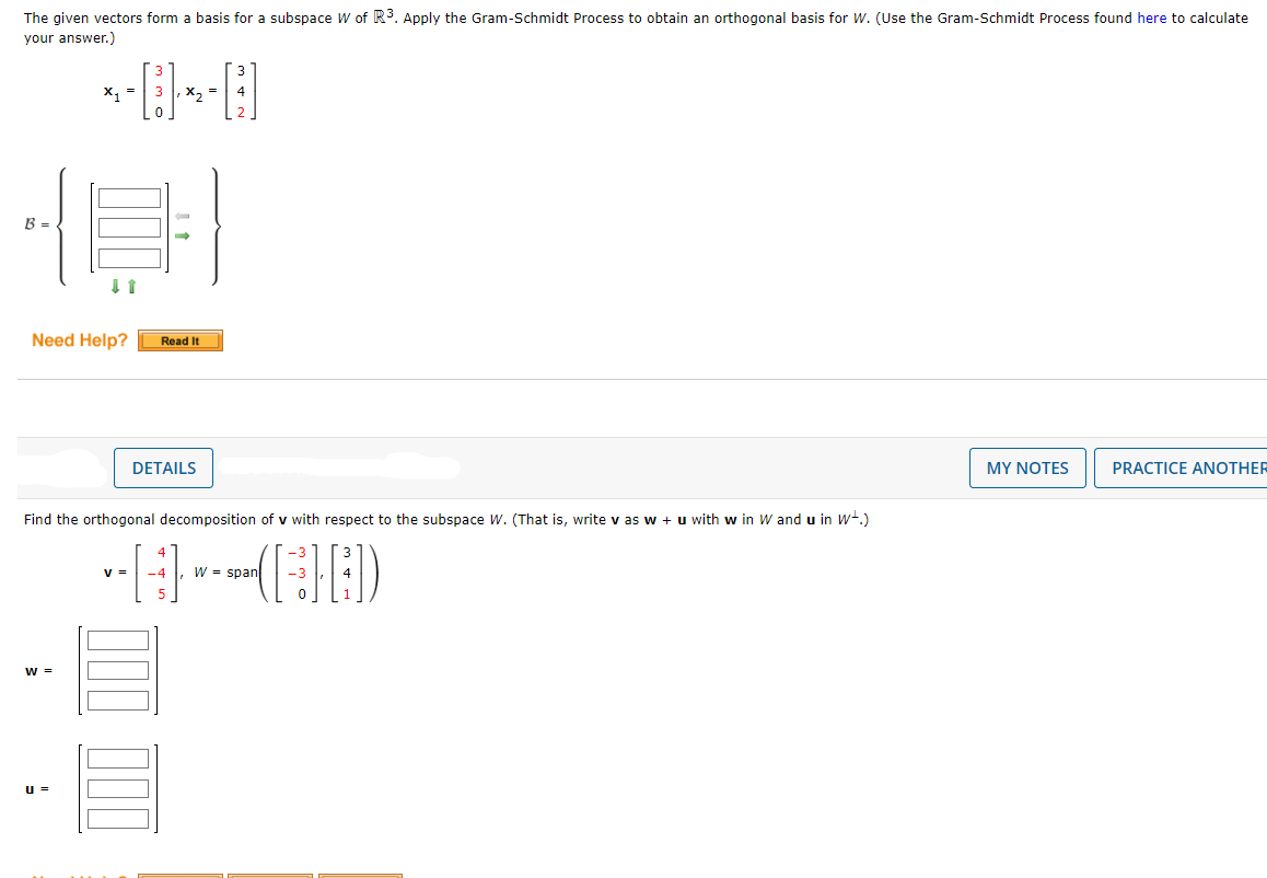 Solved The given vectors form a basis for a subspace W of | Chegg.com