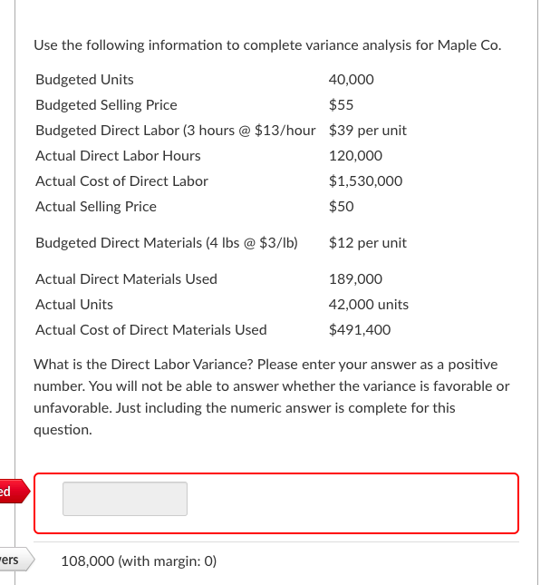 Solved Use The Following Information To Complete Variance 