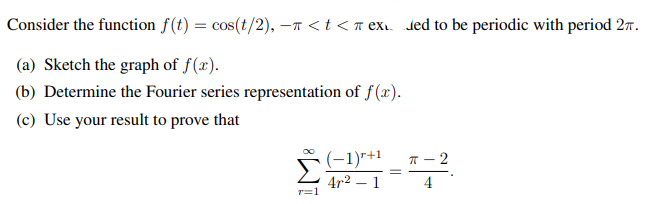 Solved Consider the function f(t)=cos(t/2),−π | Chegg.com