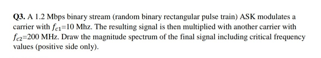 Solved Q3. A 1.2 Mbps binary stream (random binary | Chegg.com