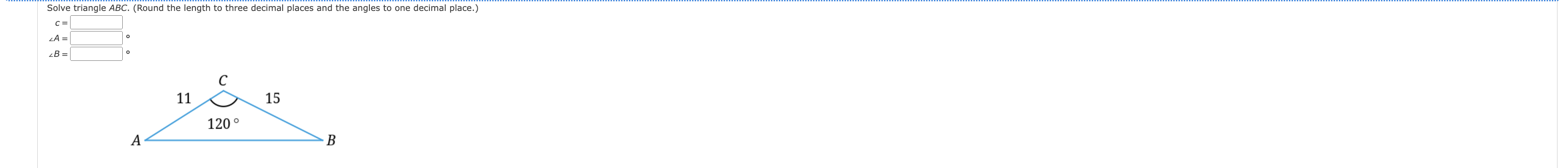 Solved Solve triangle ABC. (Round the length to three | Chegg.com
