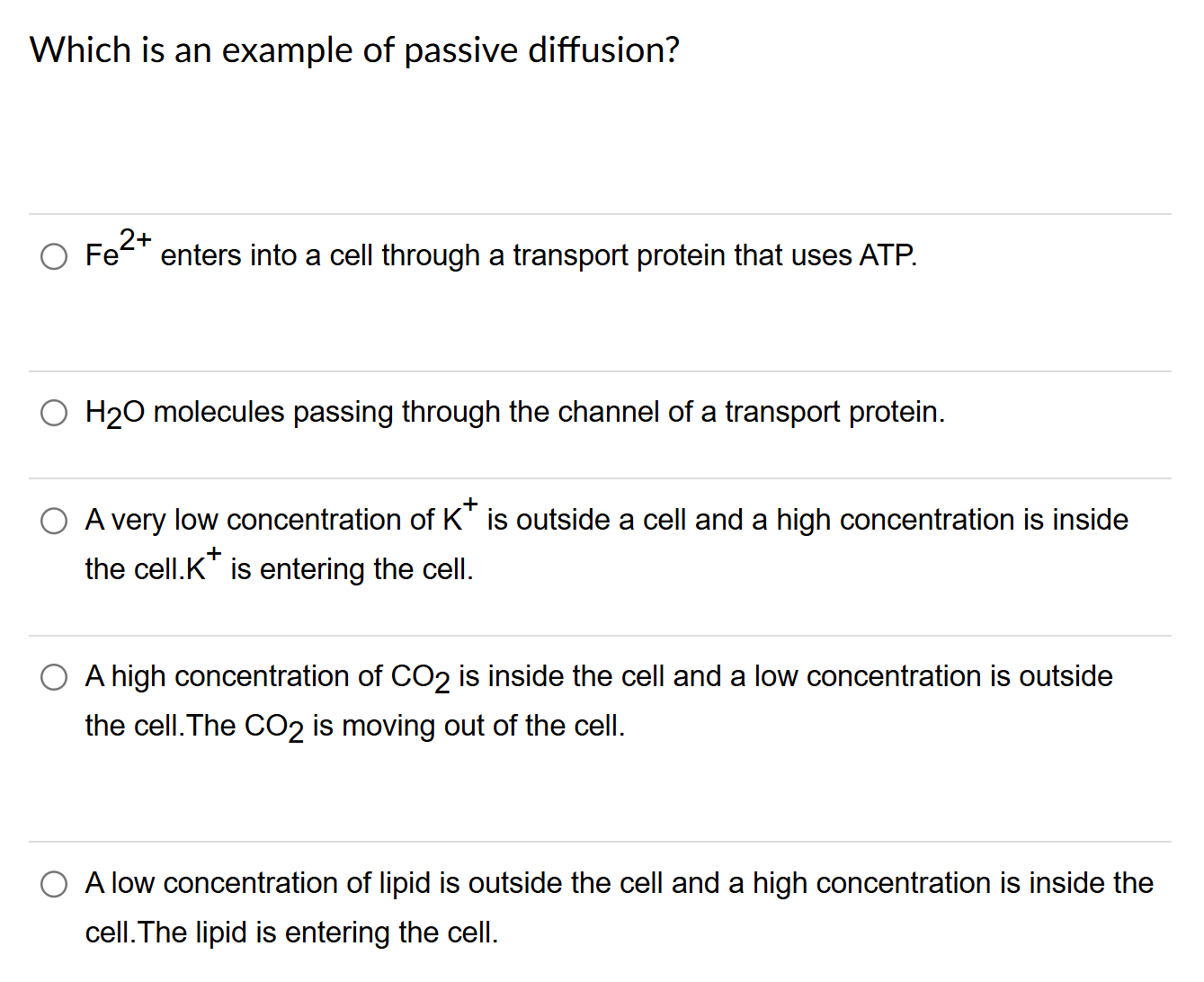 [Solved]: Which is an example of passive diffusion? ( mat