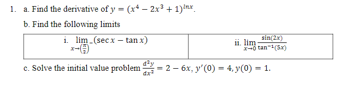 Solved a. Find the derivative of y=(x4−2x3+1)lnx. b. Find | Chegg.com