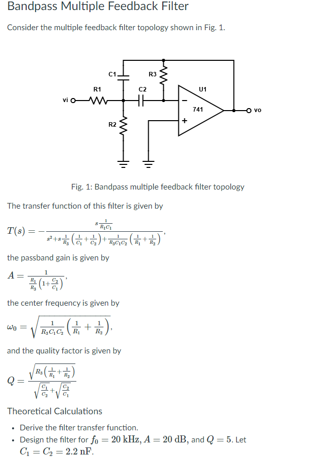 Solved Bandpass Multiple Feedback Filter Consider the | Chegg.com