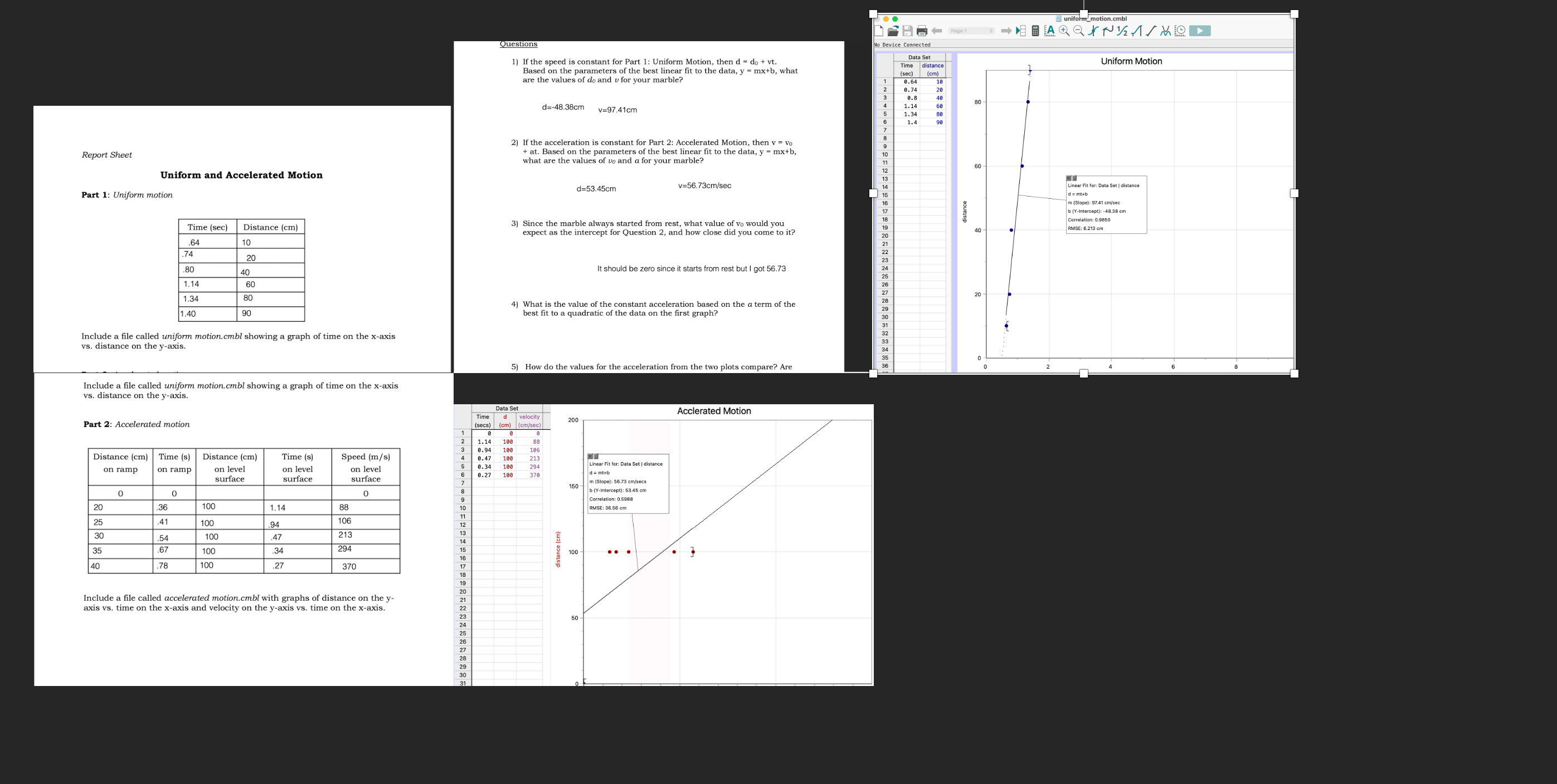 Solved If the speed is constant for Part 1: Uniform Motion, | Chegg.com