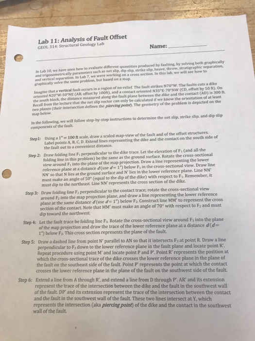 Lab 11: Analysis of Fault Offset GEOL 314: Structural | Chegg.com