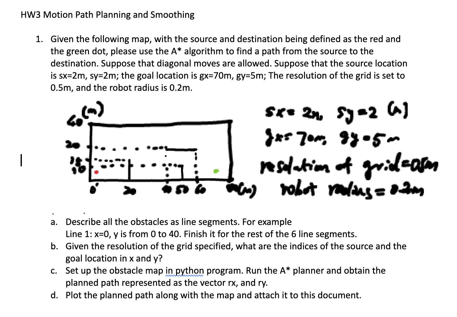 N3 Motion Path Planning and Smoothing 1. Given the | Chegg.com