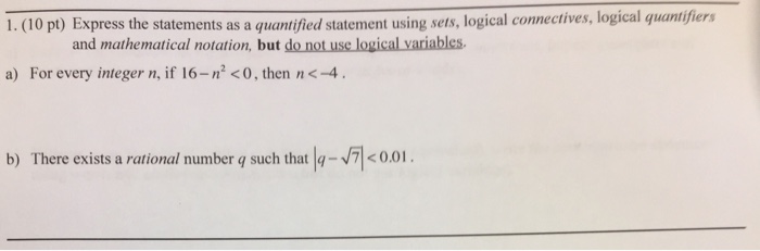 Solved 1.(10 pt) Express the statements as a quantified | Chegg.com