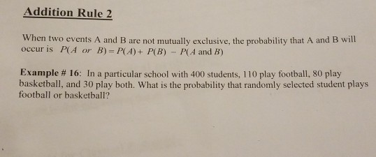 Solved Addition Rule 2 When two events A and B are not | Chegg.com