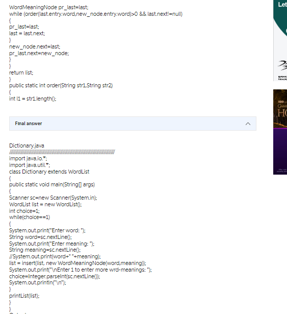 Solved Write a Java program that accepts words and their | Chegg.com