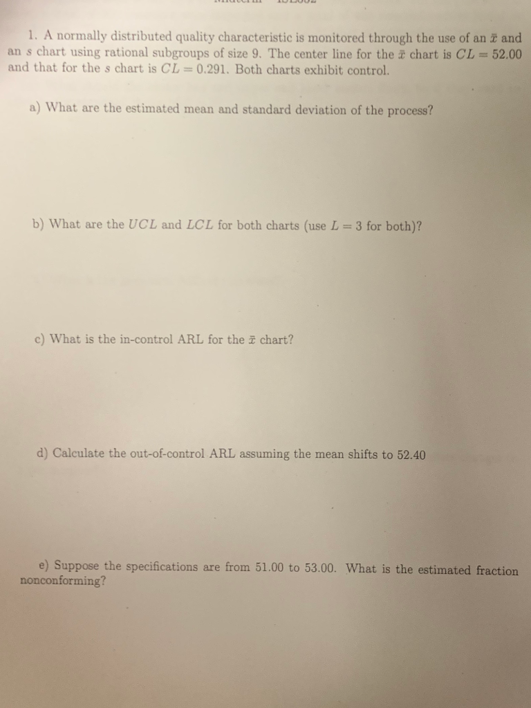 Solved I. A normally distributed quality characteristic is | Chegg.com