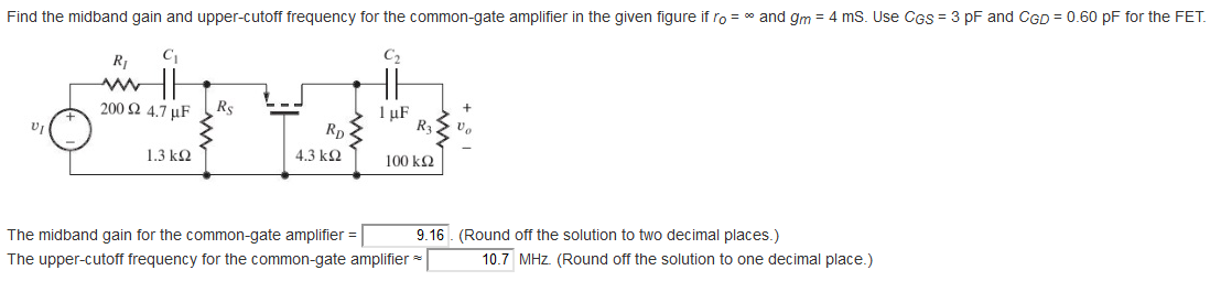 Solved Find the midband gain and upper-cutoff frequency for | Chegg.com