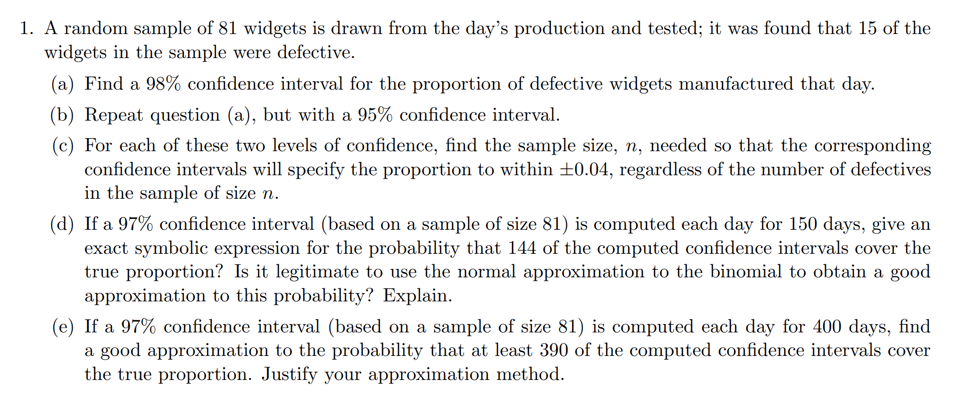 Solved 1. A random sample of 81 widgets is drawn from the | Chegg.com