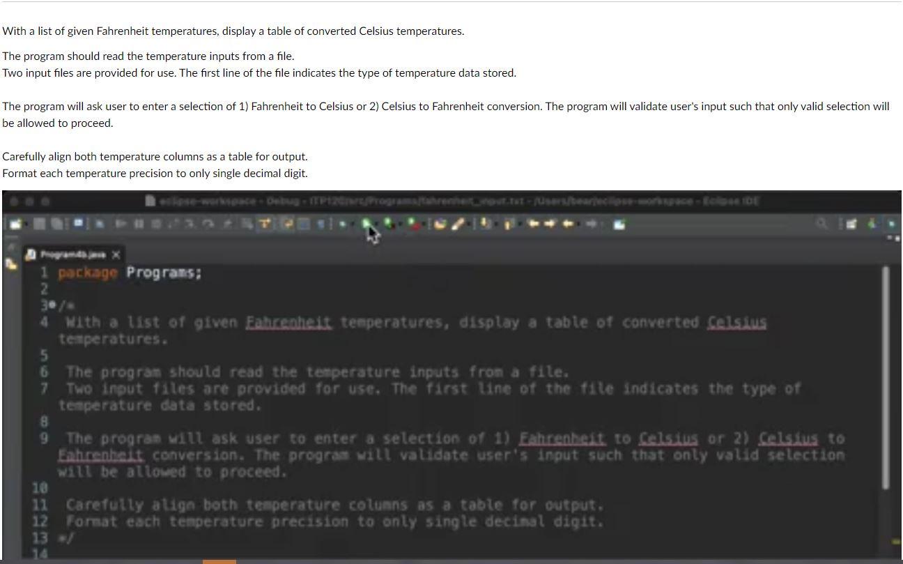 Solved Write In Java With A List Of Given Fahrenheit 