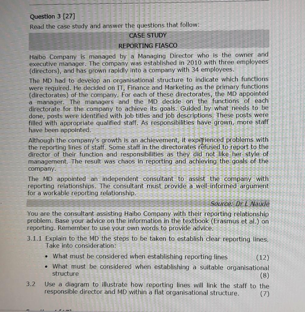 Solved Question 3 [27] Read the case study and answer the | Chegg.com