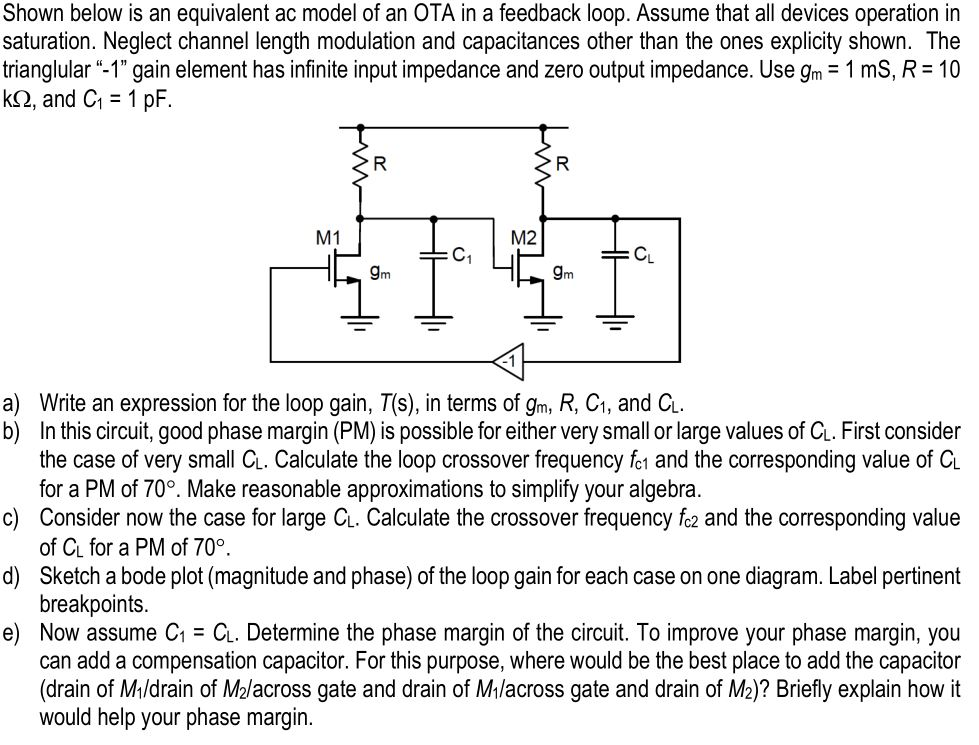 Shown below is an equivalent ac model of an OTA in a | Chegg.com