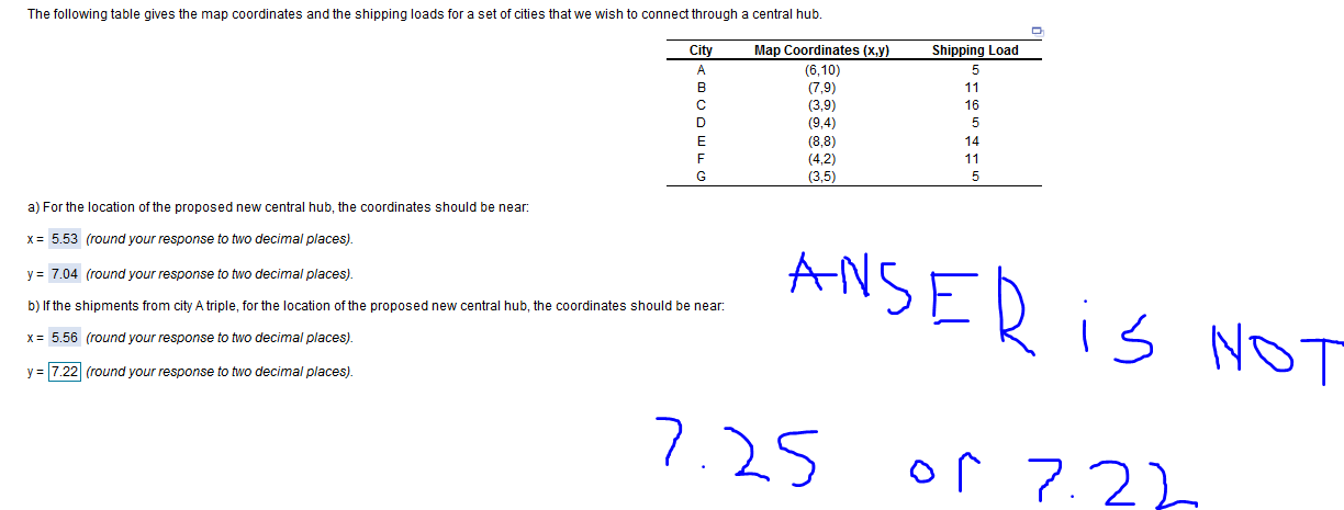 Solved The following table gives the map coordinates and the | Chegg.com