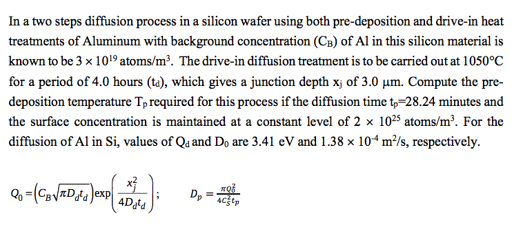 Solved In a two steps diffusion process in a silicon wafer | Chegg.com