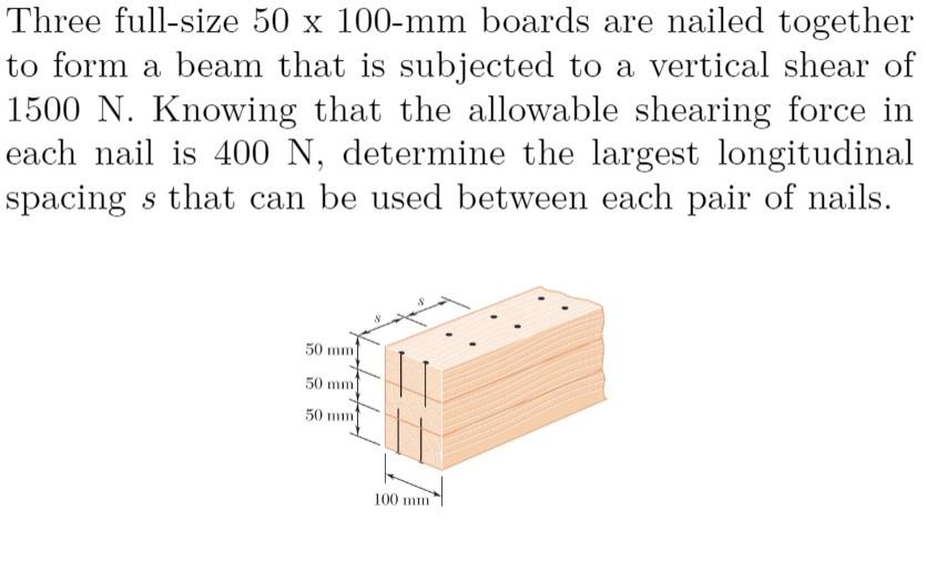 Solved Three full-size 50 x 100-mm boards are nailed | Chegg.com