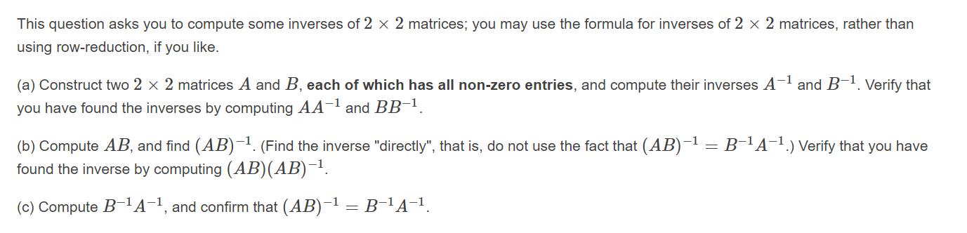 Solved This question asks you to compute some inverses of 2 | Chegg.com
