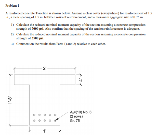 Solved Problem 1 A reinforced concrete T-section is shown | Chegg.com