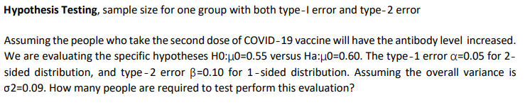 Solved Hypothesis Testing Sample Size For One Group With 9684