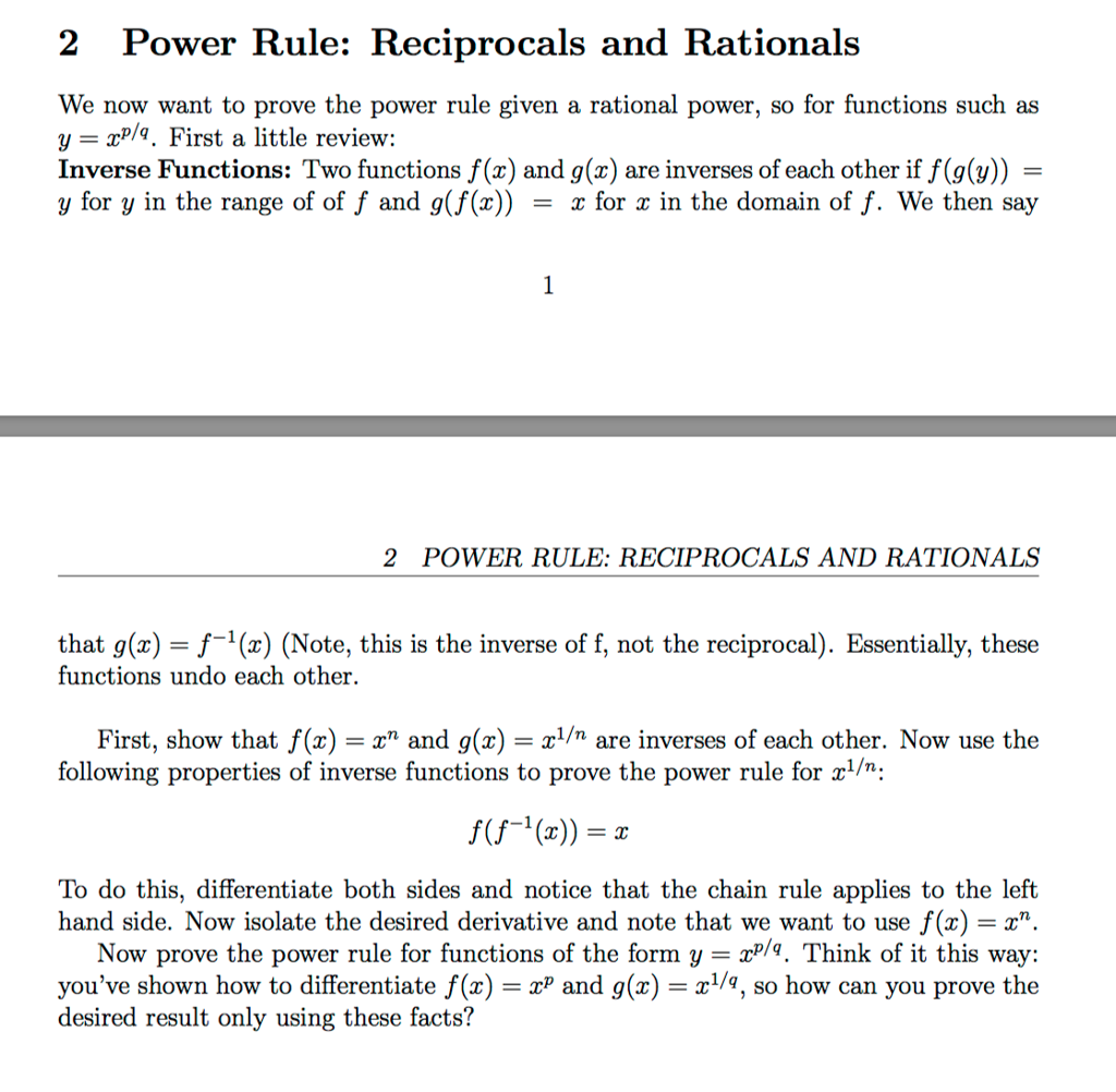Solved 2 Power Rule: Reciprocals and Rationals We now want | Chegg.com