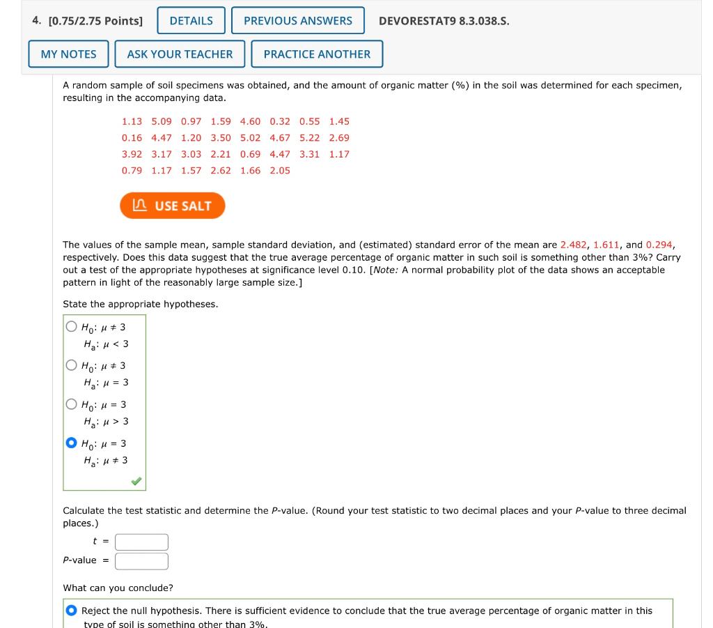 Solved A random sample of soil specimens was obtained, and | Chegg.com