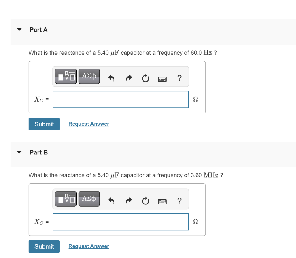 Solved What is the reactance of a 5.40μF capacitor at a | Chegg.com