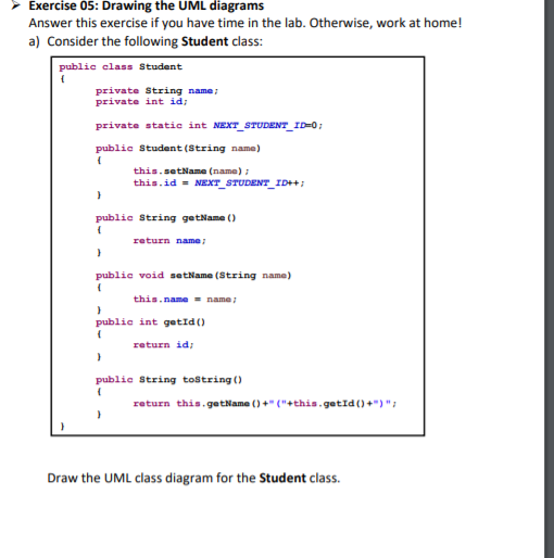 Solved Exercise 05: Drawing the UML diagrams Answer this | Chegg.com