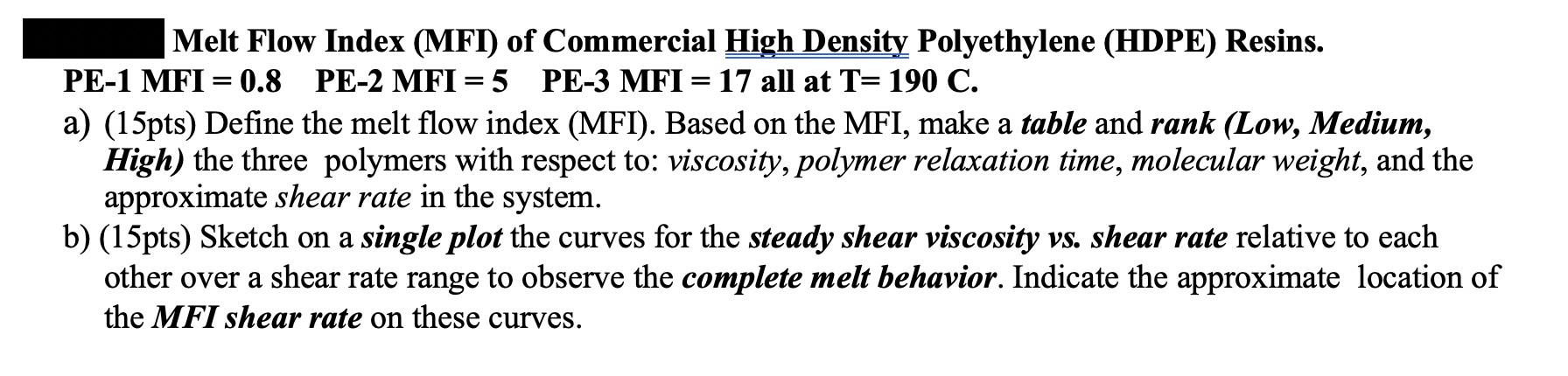 Melt Flow Index (MFI) of Commercial High Density | Chegg.com