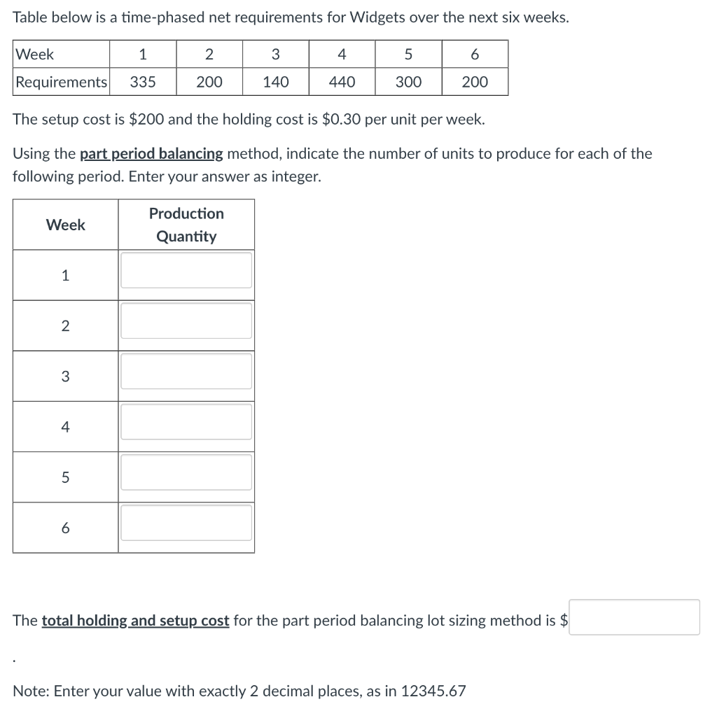 Solved Table below is a time-phased net requirements for | Chegg.com