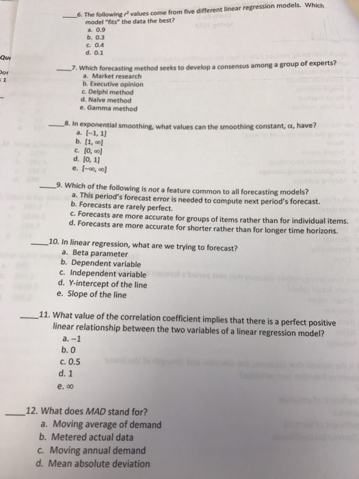 Solved 1 Which Forecasting Method Suffers From The