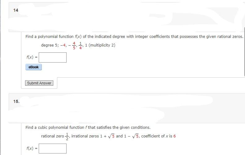 Solved Find a polynomial function f(x) of the indicated | Chegg.com
